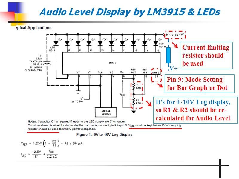 使用LM3915製作的對數型LED音量顯示器 (To implement Log-type Audio Level Display with ...
