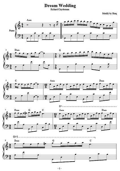 【鋼琴譜】夢中的婚禮_理察克萊德門 Dream Wedding_Richard Clayderman (a小調) @ 跟著s玩音樂 :: 痞客邦